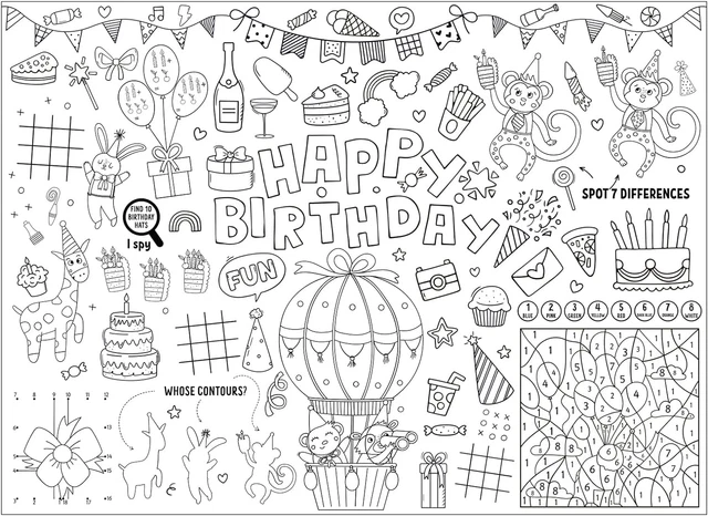 JOYEUX ANNIVERSAIRE COLORIAGE Affiche,Géant Pages à Colorier Papier ...
