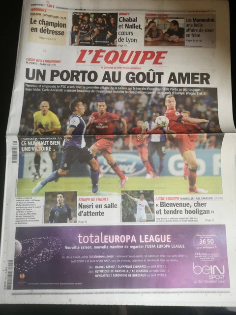 L'EQUIPE JOURNAL 4/10/2012; Ligue des champions; FC Porto-Paris-Sg 1-0/ O.M.-Ael EUR 4,50 ...