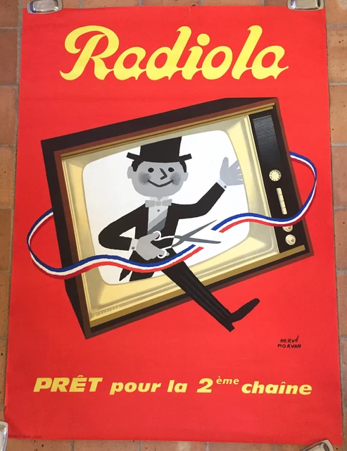 AFFICHE ANCIENNE TÉLÉVISION Radiola Hervé Morvan Circa 1960 120 X 160 ...