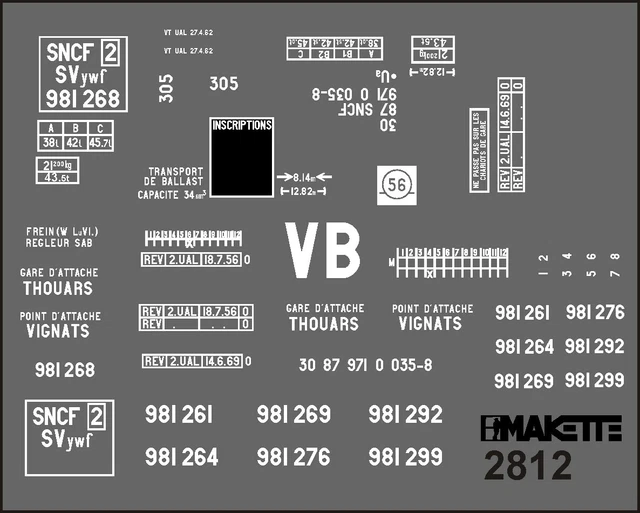 MAKETTE 2812 DECALS Beschriftungssatz Wagon Ballast SNCF H0 1:87 Ep.III ...