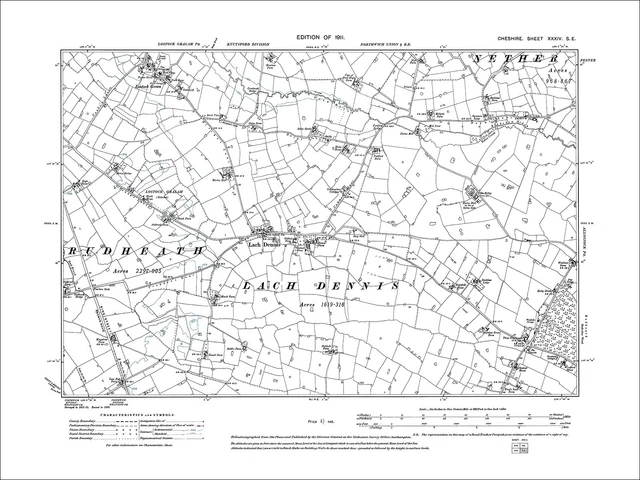 LACH DENNIS, LOSTOCK Green, old map Cheshire 1911: 34SE £18.99 ...