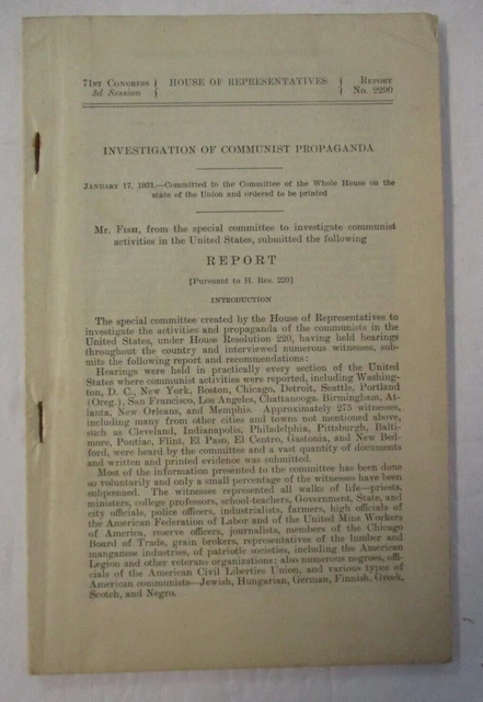 1931 INVESTIGATION OF COMMUNIST PROPAGANDA REPORT, House of ...