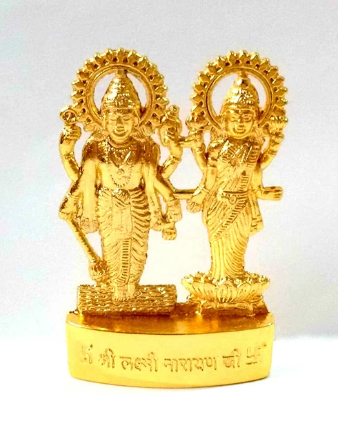LORD VISHNU LAXMI Lakshmi Narayana Antik Gold Plated Metal Idol ...