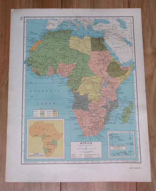 1944 ORIGINAL WWII Political Map Of Africa / Colonies / Verso Siberia ...