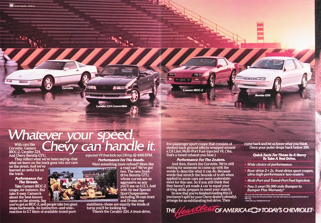 1989 CHEVROLET CORVETTE CAVALIER CAMARO BERETTA Genuine Vintage Ad $18. ...