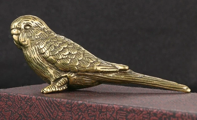 SOLID BRASS BUDGIE Vintage Ornament Antique Victorian Old Golden Lustre ...