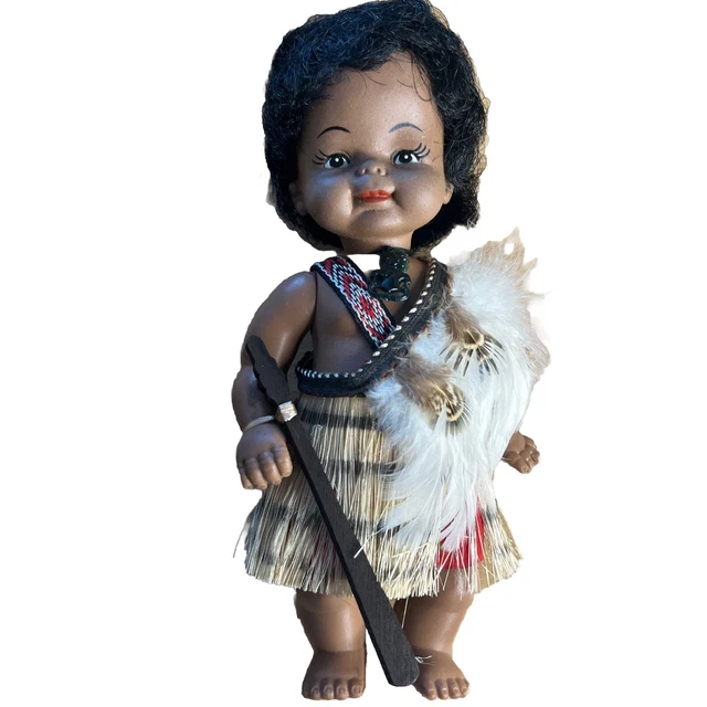 MĀORI NEW ZEALAND Culture Doll Polynesia Souvenir 1970s-1980s With Real ...