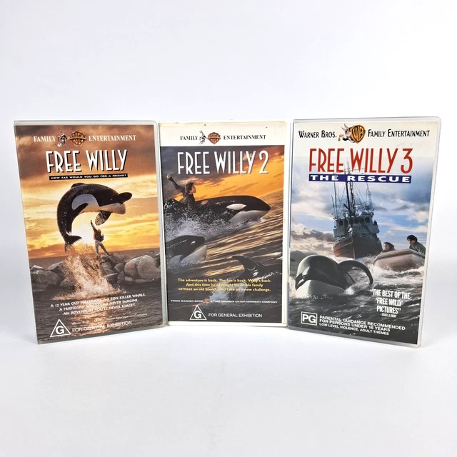 FREE WILLY 1 2 & 3 VHS Movie Trilogy Lot Family Adventure Classics Ex ...