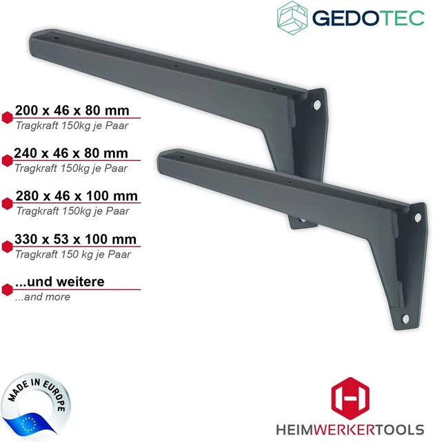 2X STAFFE PER mensole Metallo Vettore Carico Pesante Angolo Acciaio 150 ...