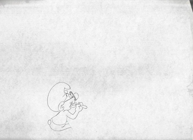 SMURF CEREAL CARTOON Animation 12.5x10.5" Pencil Prod. Drawing Brainy ...