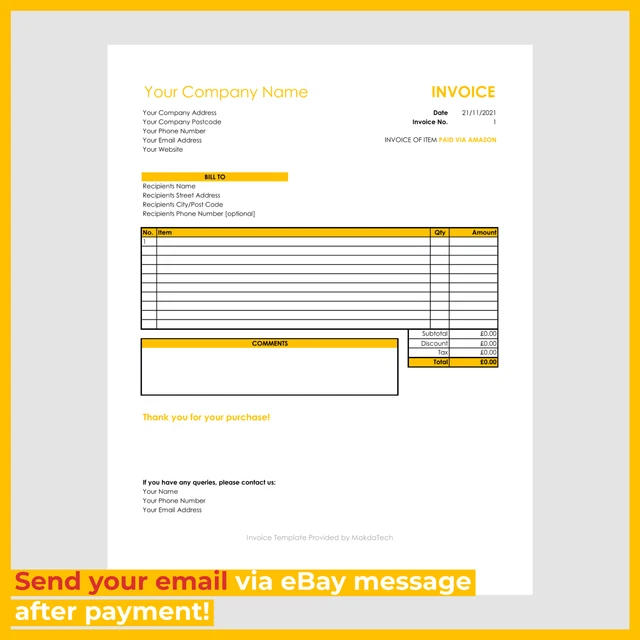 AMAZON SALES INVOICE / Receipt Template 2024 | Microsoft Excel | Easy ...