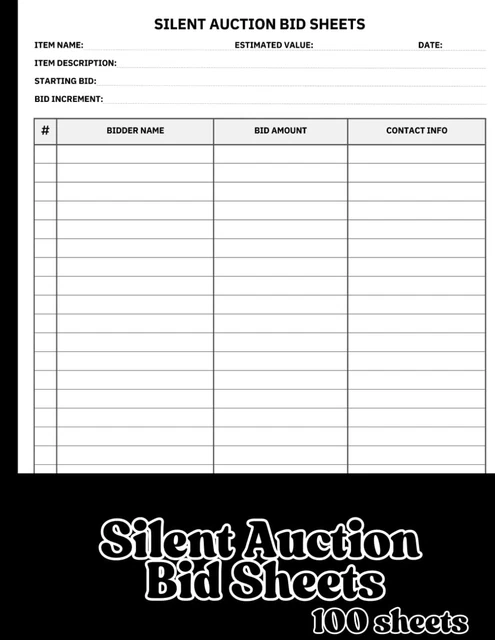 SILENT AUCTION BID Sheets: Simple Bid Tracking Sheets for Fundraisers ...