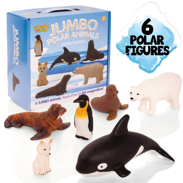 LEARNING MINDS 6 Jumbo Wild Polar Zoo Animal Play Figures Toys ...