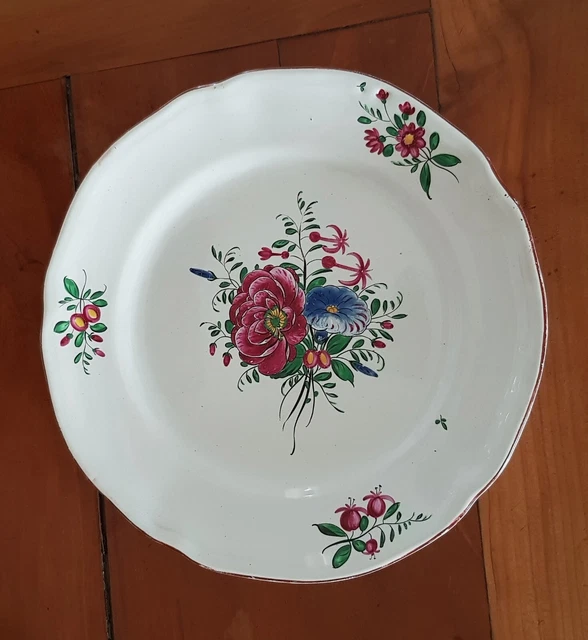 ANCIEN PLAT ROND en faïence de l’est, motif floral EUR 15,00 - PicClick FR
