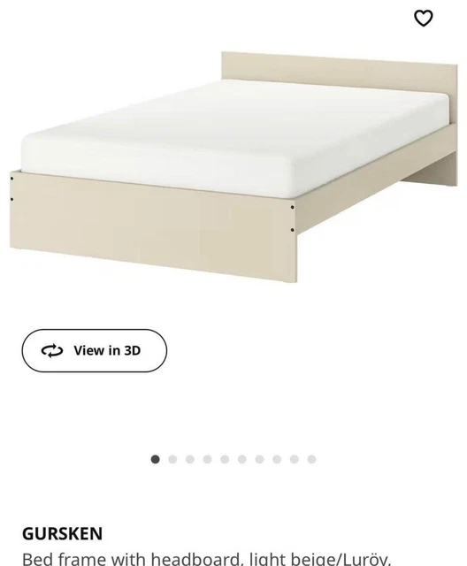 IKEA GURSKEN BED frame with headboard, light beige/Luröy, Standard ...