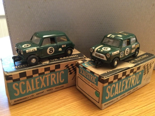 VINTAGE SCALEXTRIC C76 Mini Coopers in Green X2 1:32 scale slot cars £ ...