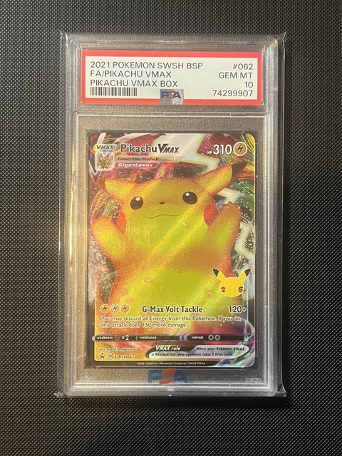 2021 POKEMON SWSH BSP Pikachu VMax Box #062 FA Pikachu VMax PSA 10 GEM COMME NEUF EUR 49,61 ...