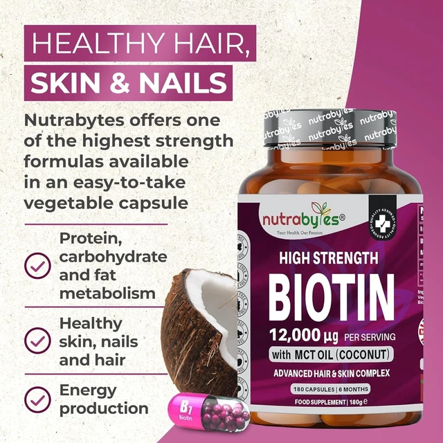 BIOTIN HAIR GROWTH Supplement 12000mcg enriched with Coconut Oil (MCT ...