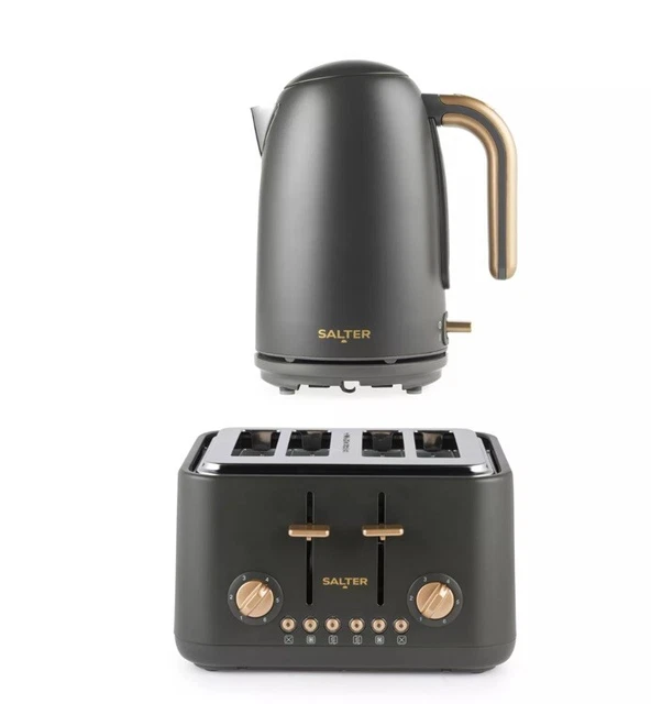 SALTER GREY PEBBLE Kettle & 2-Slice Toaster Set, 1.7L, Fast Boil, Wide ...