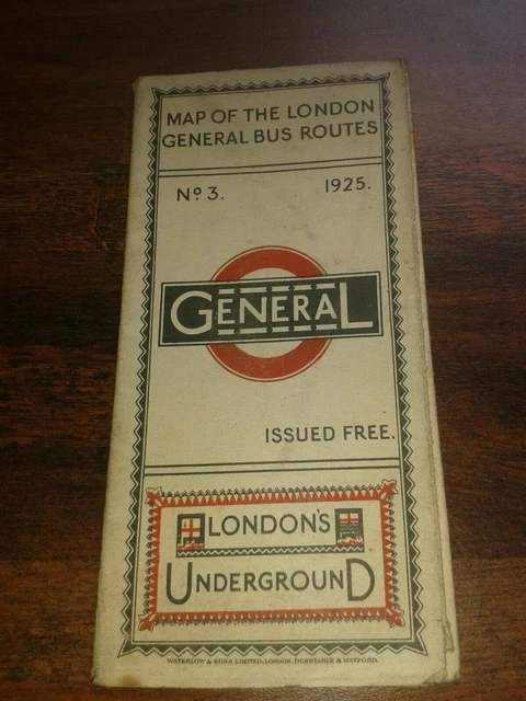 TRULY RARE GENUINE No.3 1925 LONDONS UNDERGROUND MAP OF THE GENERAL BUS ...