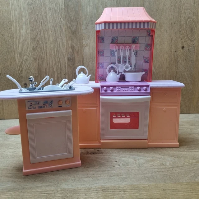 1996 MATTEL BARBIE Doll Kitchen Oven Stove Cooker counter unit cupboard ...