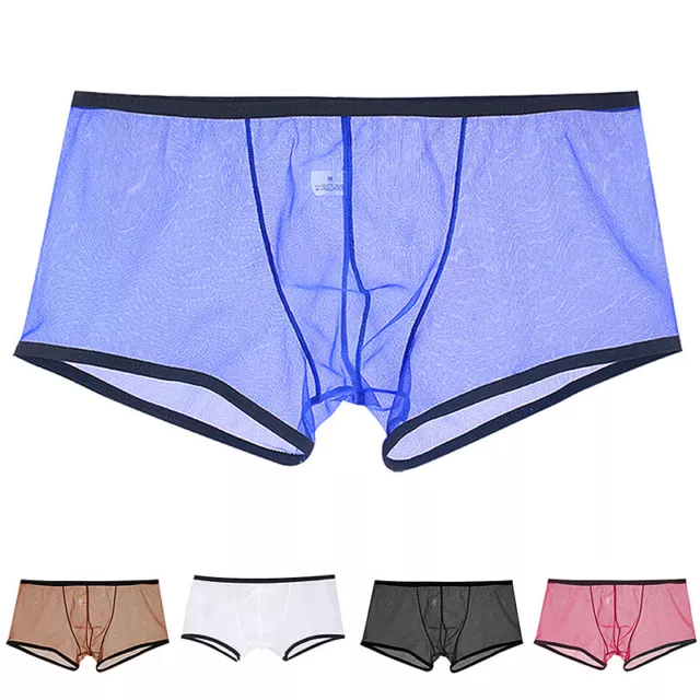 MENS SEXY SEE Through Boxer Briefs Sheer Mesh Underwear Shorts Trunks ...