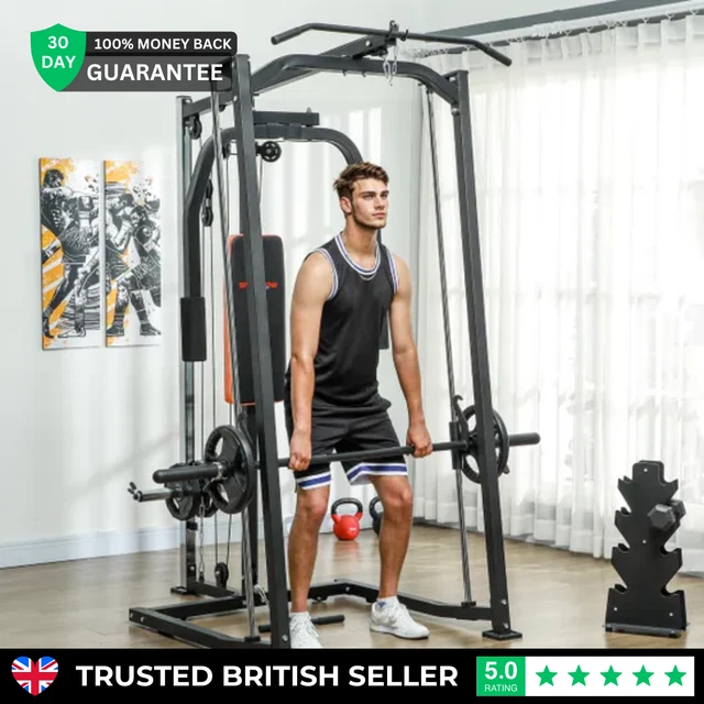 SPORTNOW MULTI-GYM SMITH Machine Power Cage Lat Pull Down Home Gym £344 ...