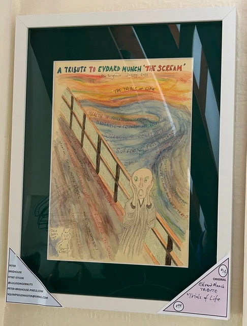 &ORIGINAL ILLUSTRATION KUNSTWERK Katze Cartoon ""Edvard Munch Scream ...