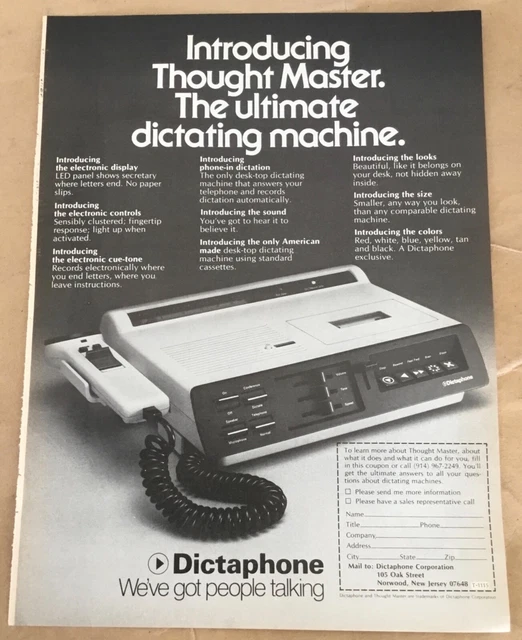DICTAPHONE THOUGHT MASTER print ad 1976 vintage orig 70s retro art ...