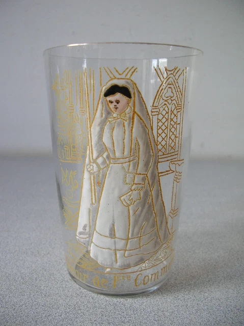 ANCIEN VERRE CATHOLIQUE de communiante très fin 1ère communion décor émaillé EUR 19,99 - PicClick FR