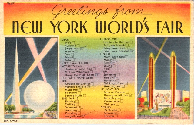 POSTCARD 1939 NEW York World's Fair Check List, 1939 Cancel Official ...