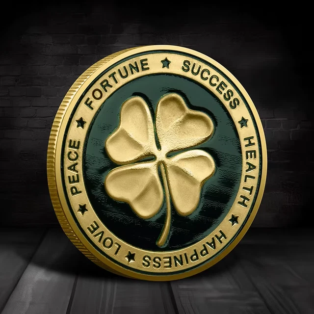 LUCKY GOLD COIN Elephant 4 Leaf Clover Horse Shoe Love Health Racing ...