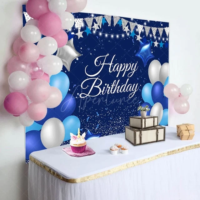 BLUE SILVER BALLOON Happy Birthday Backdrop $37.90 - PicClick AU