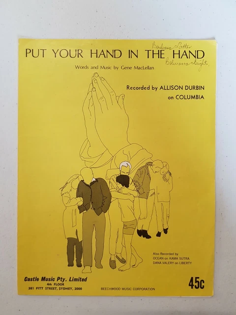 SHEET MUSIC - Castle Put Your Hand In The Hand Allison Durbin Gene ...