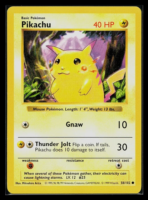 CARTE POKÉMON - Ensemble de base Pikachu (joues rouges) (sans ombre) 58 ...