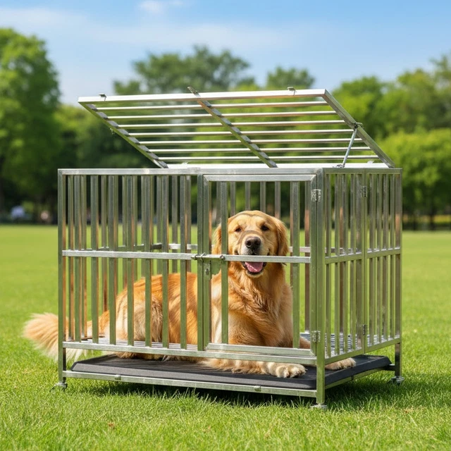 PORIYA DOG CAGE Metal Pet Kennel Strong w/ Wheels & Tray Lock Quick ...