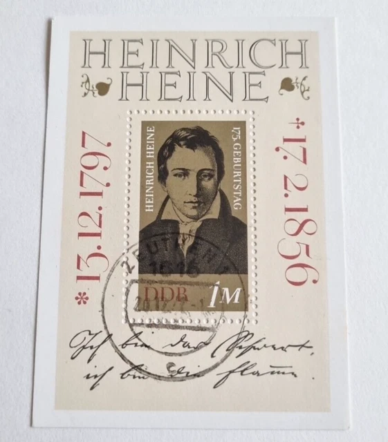 DDR 1972/1973, BLOCK 37, 175. Geburtstag Heinrich Heine, gestempelt, postfrisch EUR 2,00 ...