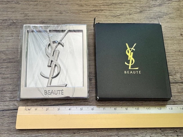 YVES SAINT LAURENT YSL Logo Silver Makeup Hand Held Mirror New Boxed £ ...