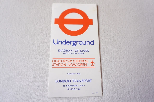1978 NO. 1 London Transport Underground Map Diagram of Lines Ref 10.77 ...