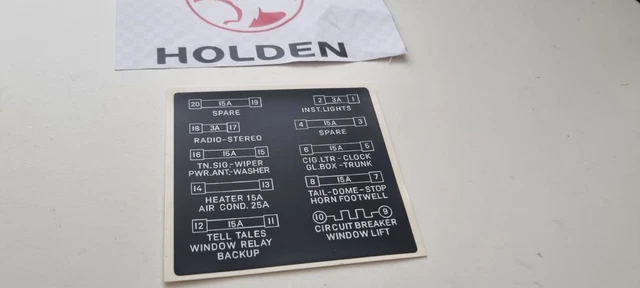 HOLDEN HQ GTS Monaro Decal Fuse Cover Coupe 308 350 Chev 253 V8 Sedan ...