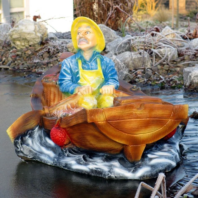 FISCHER IM BOOT SEEMANN Deko maritim Garten Figur Teichfigur Dekoration ...
