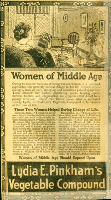 ADVERTISING LYDIA E. Pinkham's Vegetable Compound "Middle Age" Lynn Ma ...