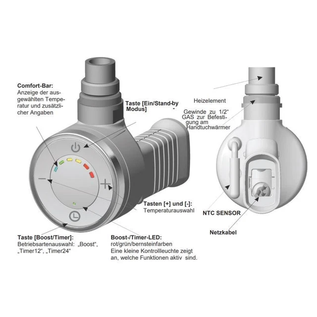 XIMAX DESIGN-HEIZKÖRPER ANSCHLUSSARMATUREN Heizstab Typ 3 chrom 900W ...