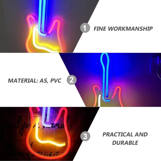 2PCS LED NEON Sign Creative Guitar Shape Light Decorative Night Lamp ...