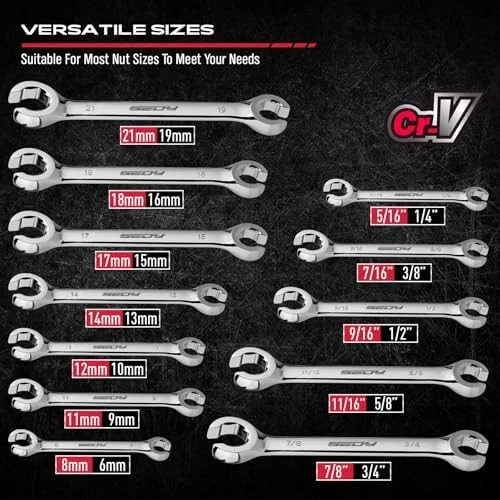 12-PIECE FLARE NUT Spanner Set with 2-Piece Teflon Tape, Metric & SAE ...