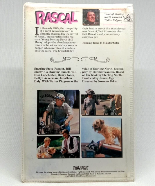 RASCAL VHS PAL Walt Disney Home Video CLAMSHELL Rare ROADSHOW HOME VID ...