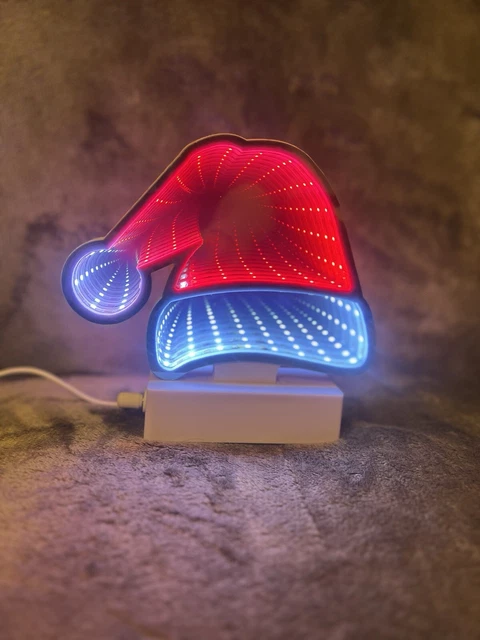 CHRISTMAS LIGHT INFINITY Mirror Tunnel, 3D Santa hat LED Lamp Red ...