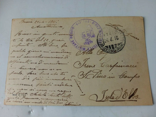 CARTOLINA VIAGGIATA POSTA Militare Timbro Ospedale Rossini Brescia Ww1 ...