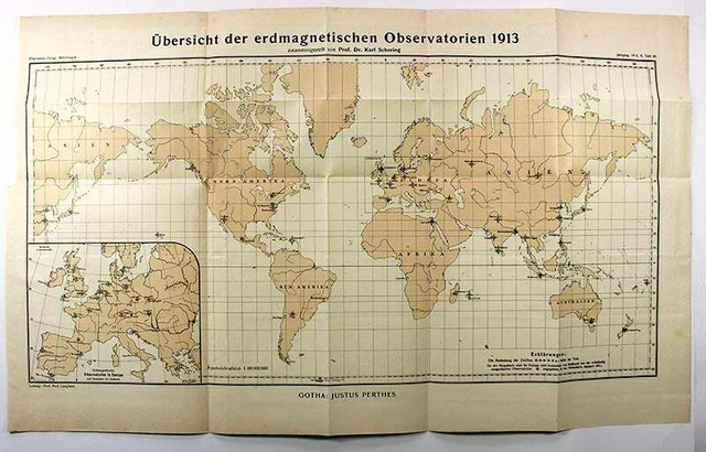 1913 MAP OF EARTH MAGNETISM-geology, physics,globe,cartography £30.93 ...