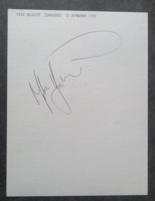 ORIGINAL MIKE HALLETT Hand Signed Autograph on quality paper SNOOKER UK ...
